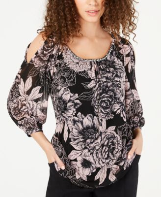 I.N.C. Printed Cold-Shoulder Top, Created for Macy's - Macy's