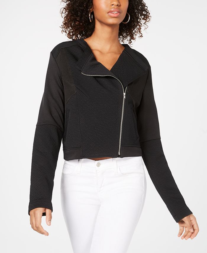 Material Girl Juniors' Asymmetrical Patchwork Bomber Jacket, Created ...