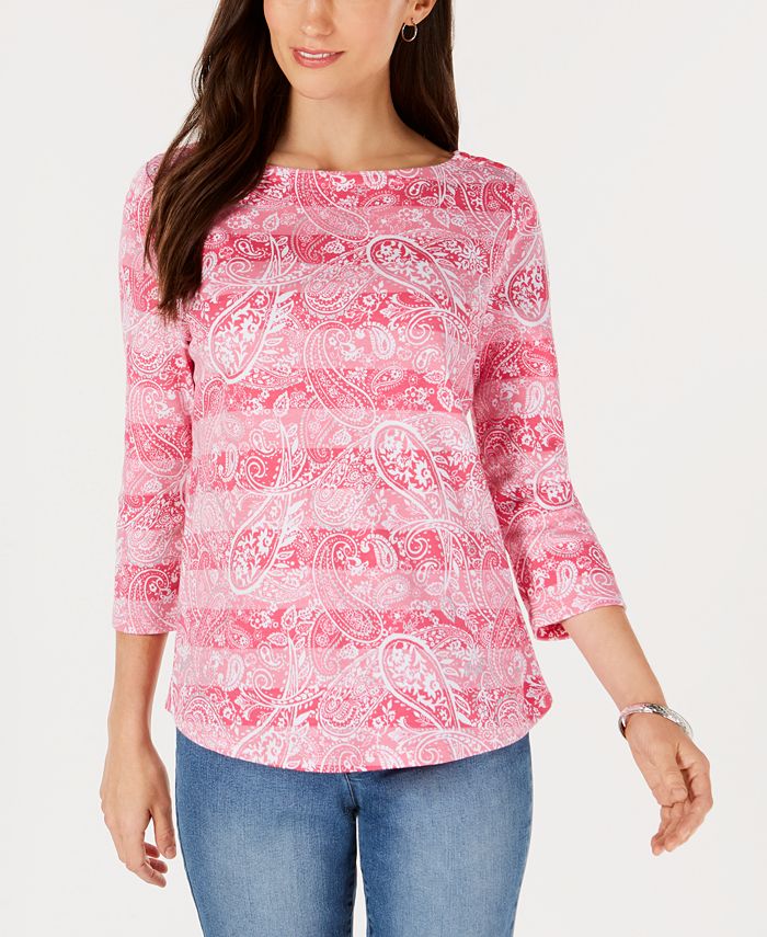 Charter Club Printed Cotton 3/4-Sleeve Top, Created for Macy's ...