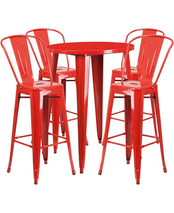 Flash Furniture 30'' Round Red Metal Indoor-Outdoor Bar Table Set With ...