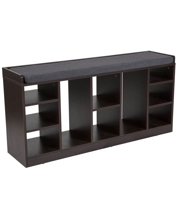 Flash Furniture Turin Charcoal Wood Finish Storage Bench With Cushion ...