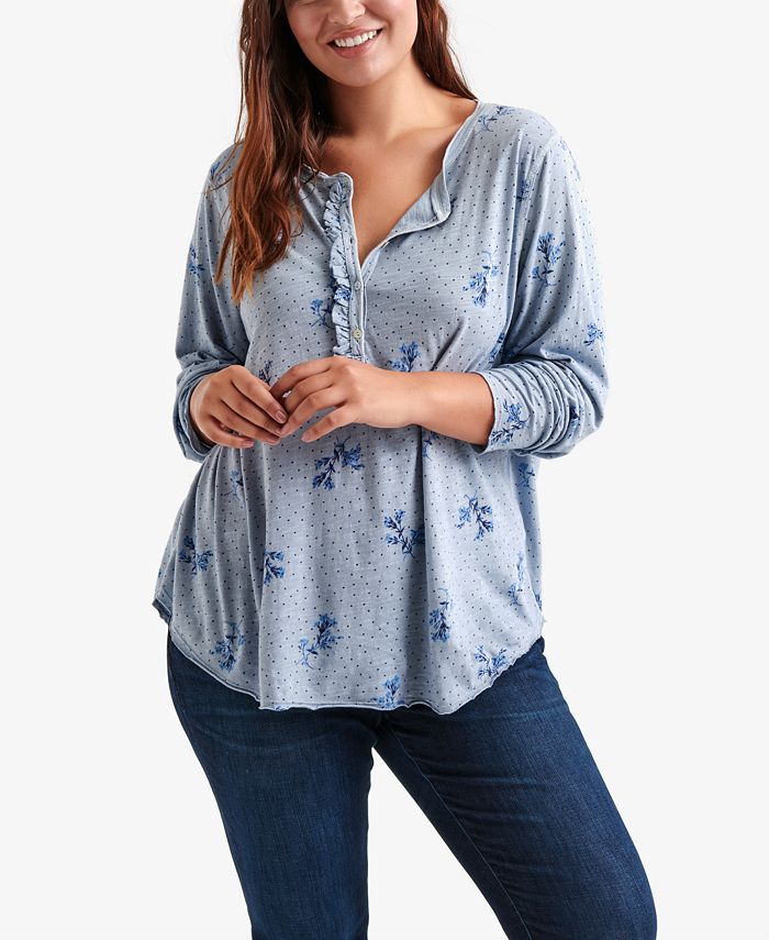 Lucky Brand Plus Size Cotton Washed Henley Top - Macy's