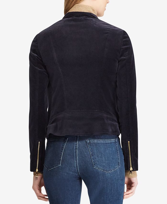 Lauren Ralph Lauren Stretch-Velvet Moto Jacket - Macy's