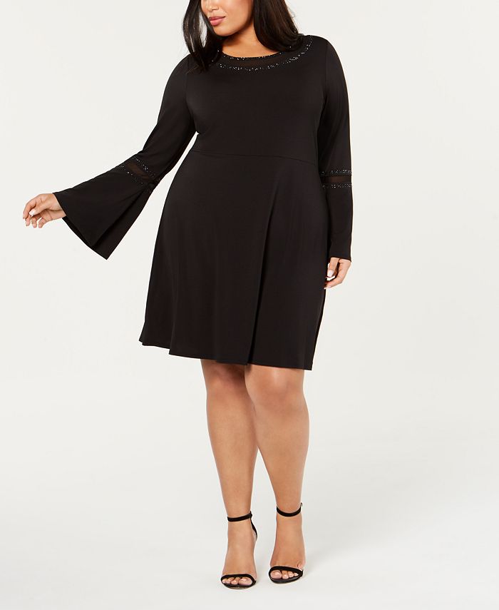 Belldini Plus Size Rhinestone-Trim Fit & Flare Dress - Macy's