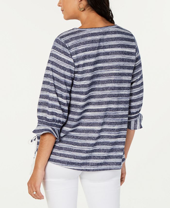 Style & Co Striped Drawstring-Hem Top, Created for Macy's - Macy's