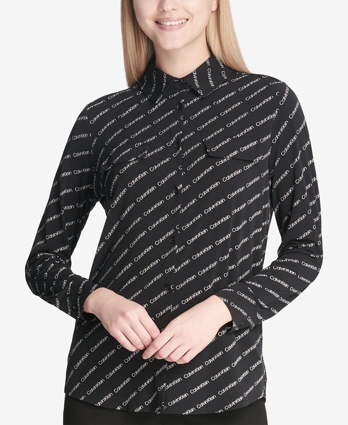 Calvin Klein Logo-Print Button-Front Shirt - Macy's