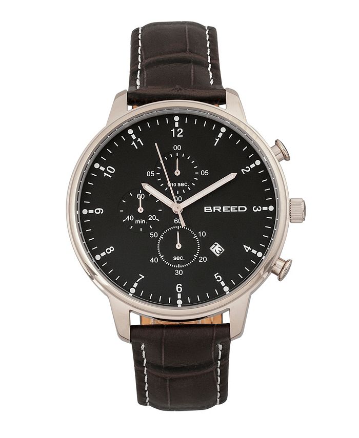 Breed Quartz Holden Chronograph Silver And Black Genuine Leather ...