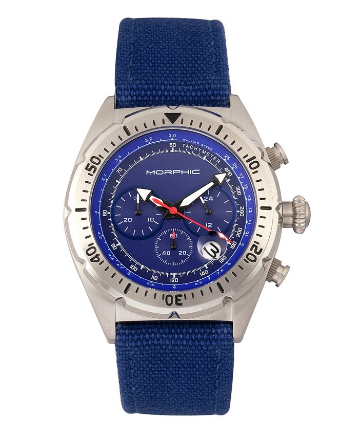 Morphic M53 Series, Silver Case, Chronograph Fiber Weaved Blue Leather ...