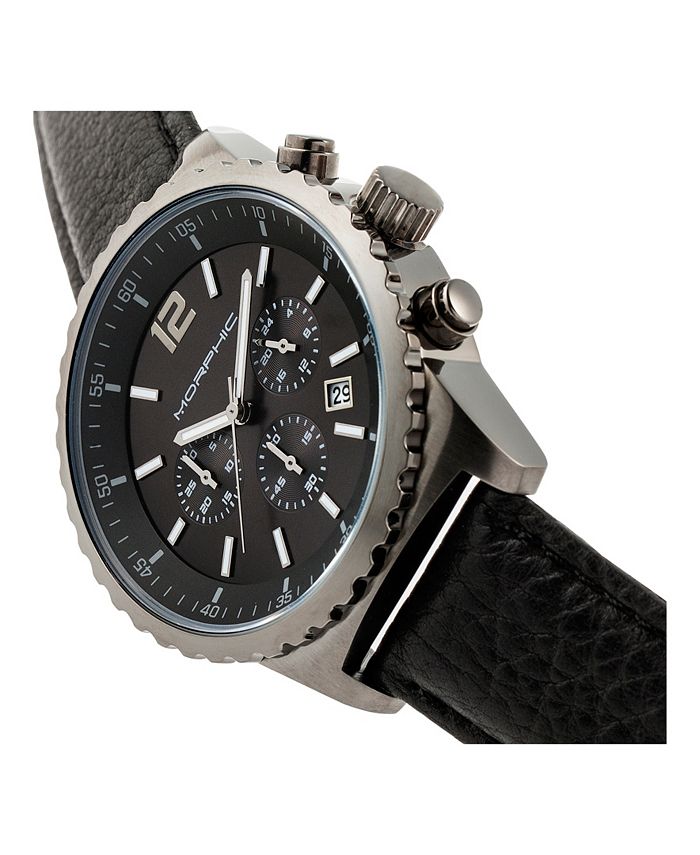 Morphic M67 Series, Gunmetal Case, Chronograph Black Leather Band Watch ...