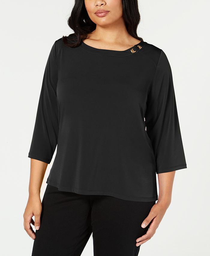 Calvin Klein Plus Size Hardware-Neck Top - Macy's