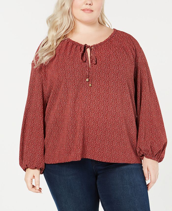 Michael Kors Plus Size Drawstring-Neck Top - Macy's