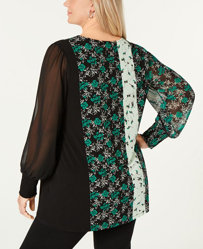 Alfani Plus Size Mixed-Print Tunic, Created for Macy's - Macy's