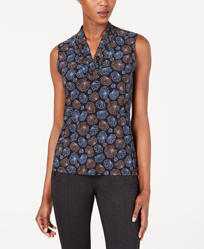 Anne Klein Justine Printed V-Neck Shell - Macy's