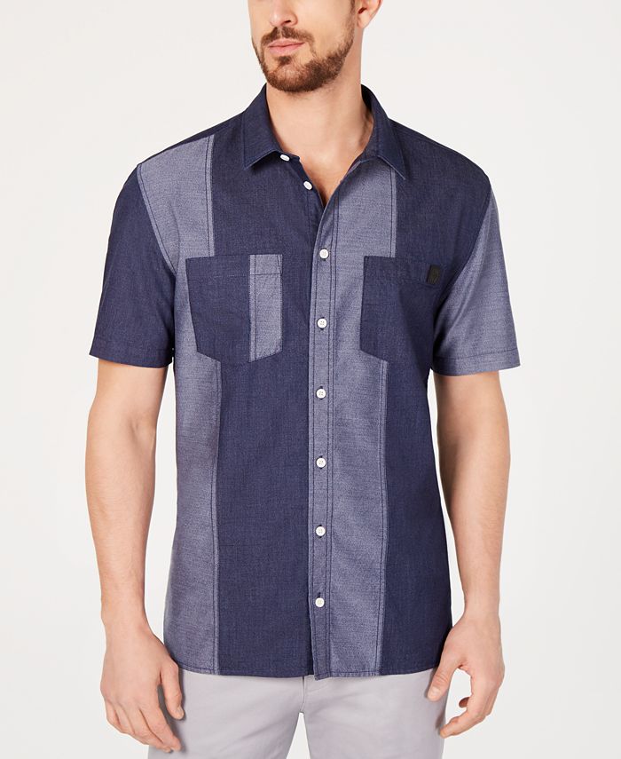 DKNY Men's Regular-Fit Colorblocked Patchwork Shirt - Macy's