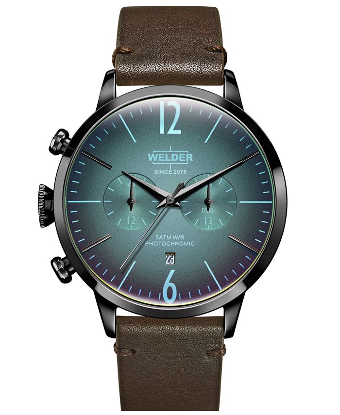 WELDER Men's Dark Brown Leather Strap Watch 42mm - Macy's