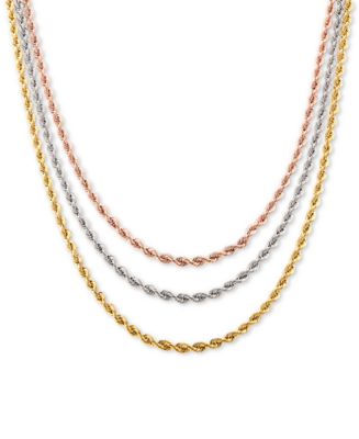 Tricolor Triple Strand Rope 17" Chain Necklace in 10k Gold, White Gold ...