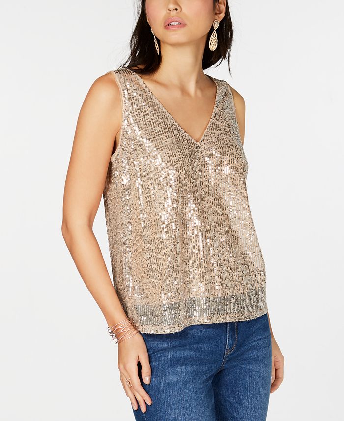INC International Concepts INC V-Neck Sequined Tank Top, Created for ...