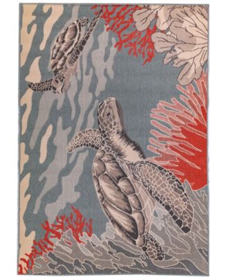 Liora Manne' Riviera 7634 Seaturtles Ocean 7'10" x 9'10" Indoor/Outdoor ...