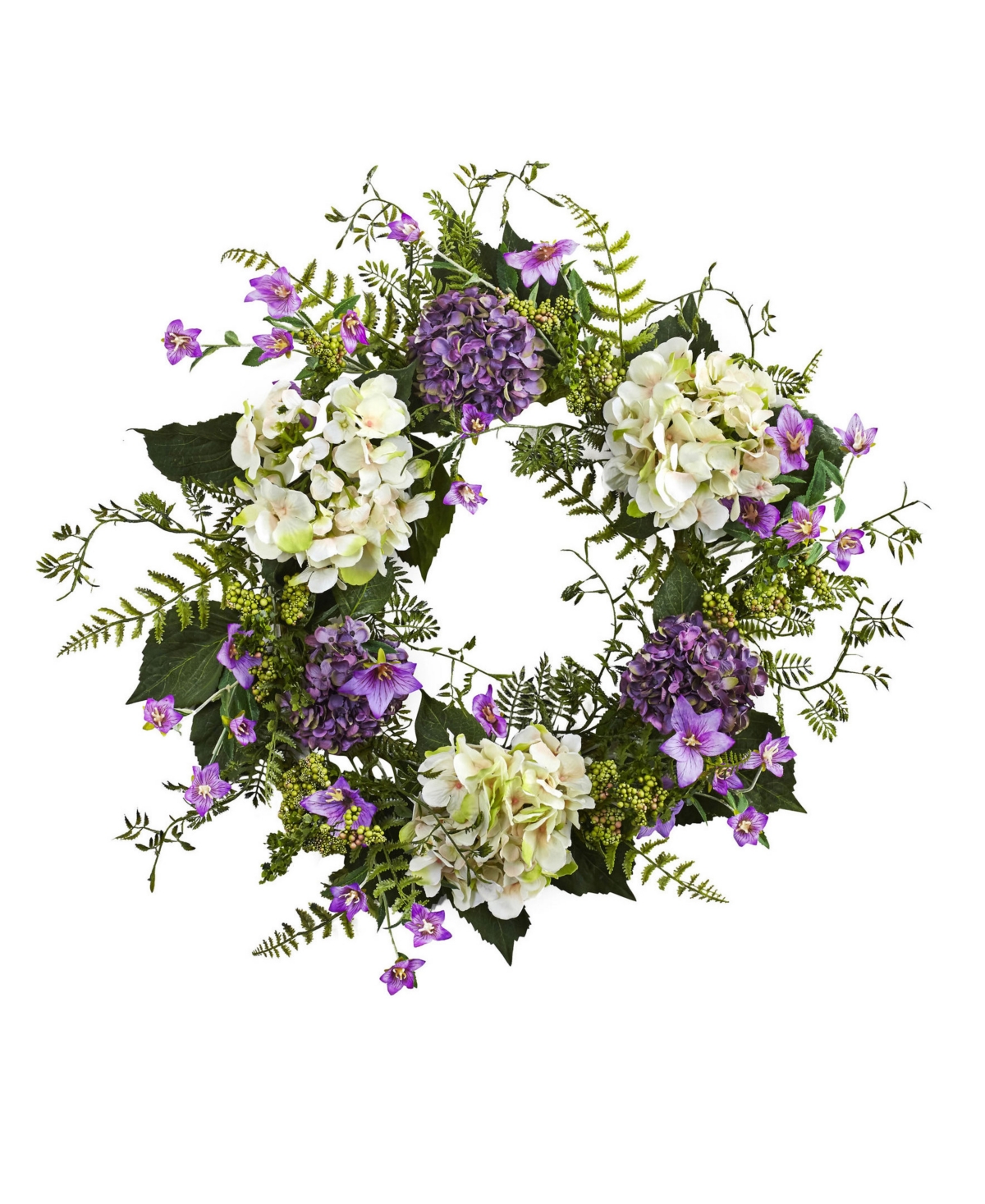 Click here for Nearly Natural 24 Hydrangea Berry Wreath - Purple prices