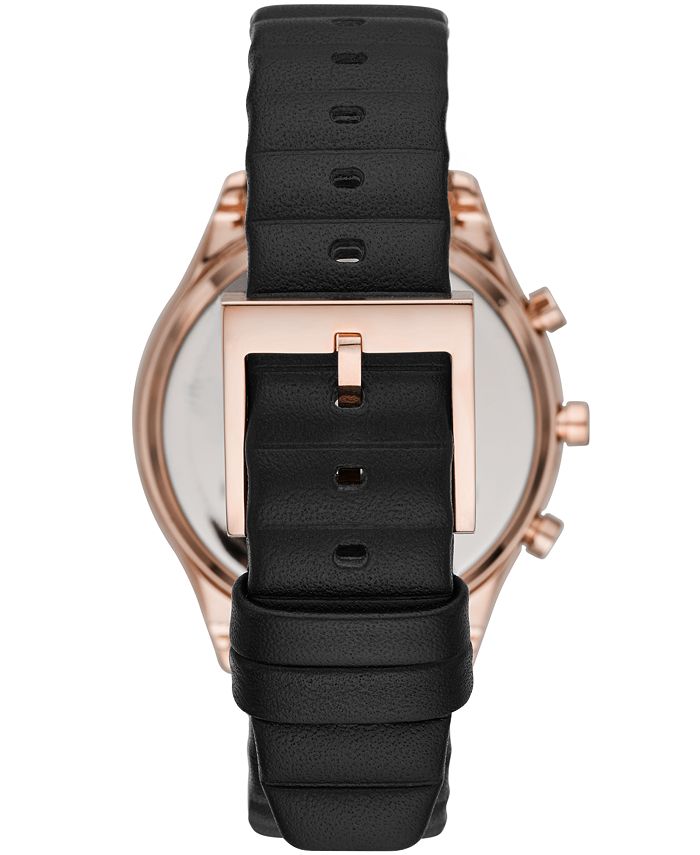 DKNY Women's Minute Woodhaven Black Leather Strap Hybrid Smart Watch ...