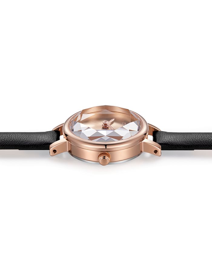 RUMBATIME Venice Black Leather Women's Watch Rose Gold - Macy's