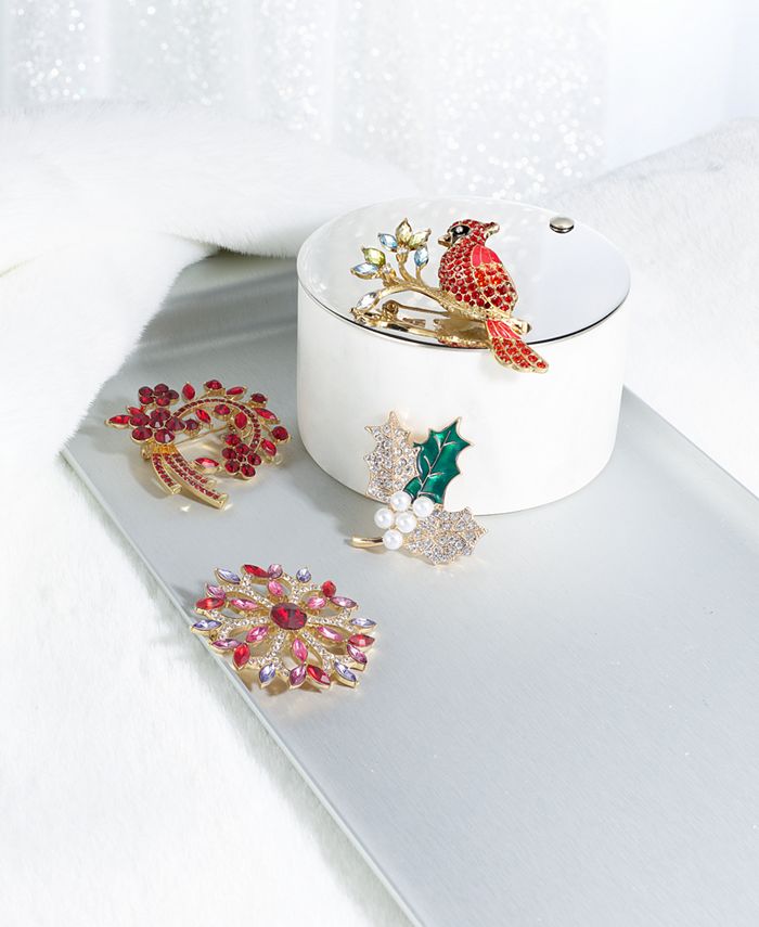 Anne Klein Gold-Tone Crystal Multicolor Cardinal Pin, Created for Macy ...