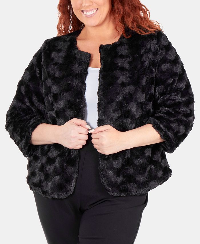NY Collection Plus Size Patterned Faux Fur Jacket - Macy's