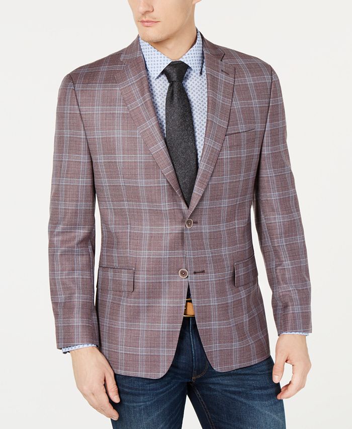 Michael Kors Men's Classic-Fit Red Plaid Sport Coat - Macy's