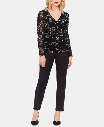 Vince Camuto Mesh-Sleeve Ruched Top - Macy's