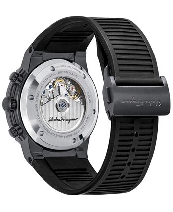 Ferragamo Men's Swiss Automatic Chronograph F-80 Black Rubber Strap ...