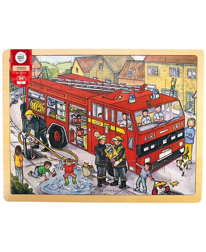 Bigjigs Toys Wooden Fire Engine Tray Puzzle- 24 Pcs - Macy's