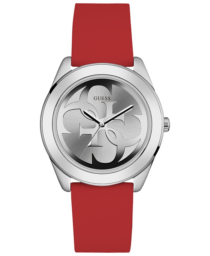 GUESS Women's Red Silicone Strap Watch 40mm - Macy's