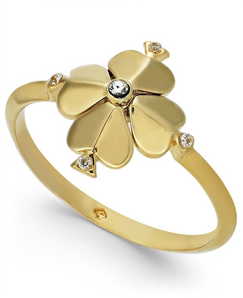 kate spade new york Gold-Tone Crystal Flower Ring & Reviews - Rings ...