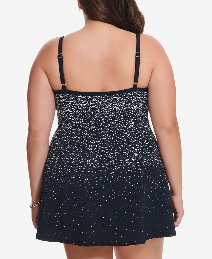 Swim Solutions Plus Size Printed Empire Waist Swimdress Created For