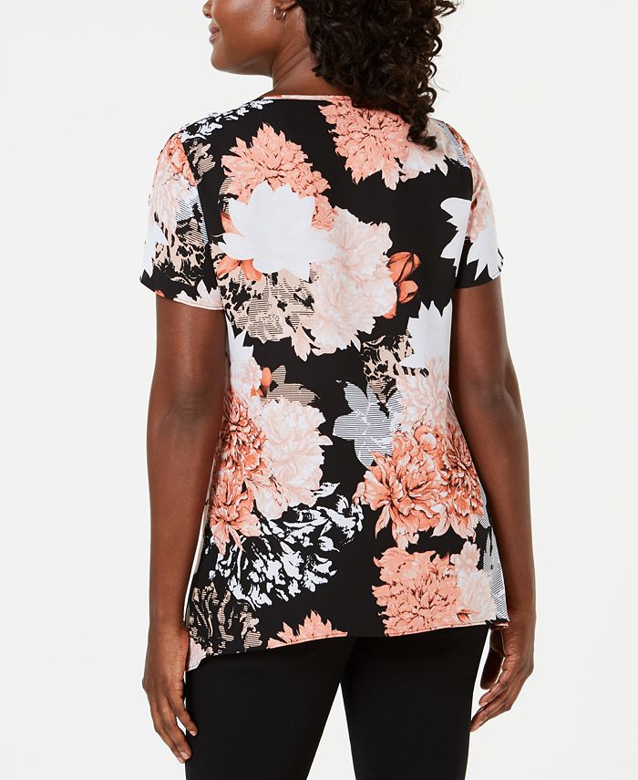 JM Collection Printed Button-Shoulder Blouse, Created for Macy's - Macy's