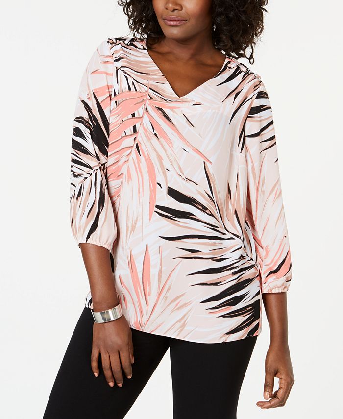 JM Collection Printed Grommet-Shoulder Blouse, Created for Macy's - Macy's