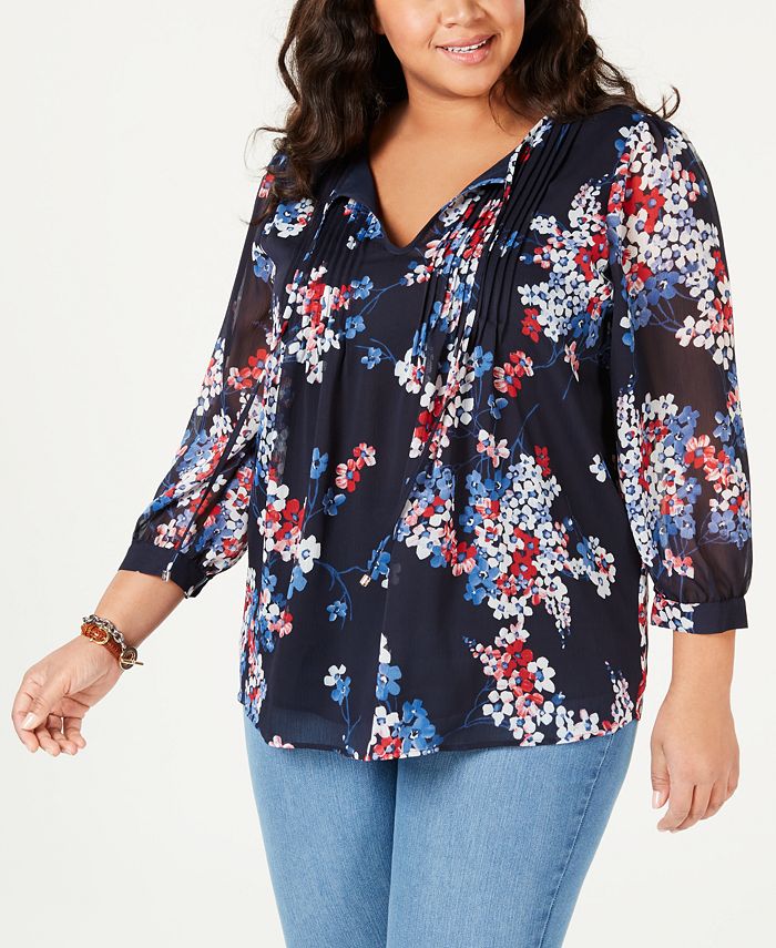 Tommy Hilfiger Plus Size Eloise Floral Pintuck Top, Created for Macy's ...