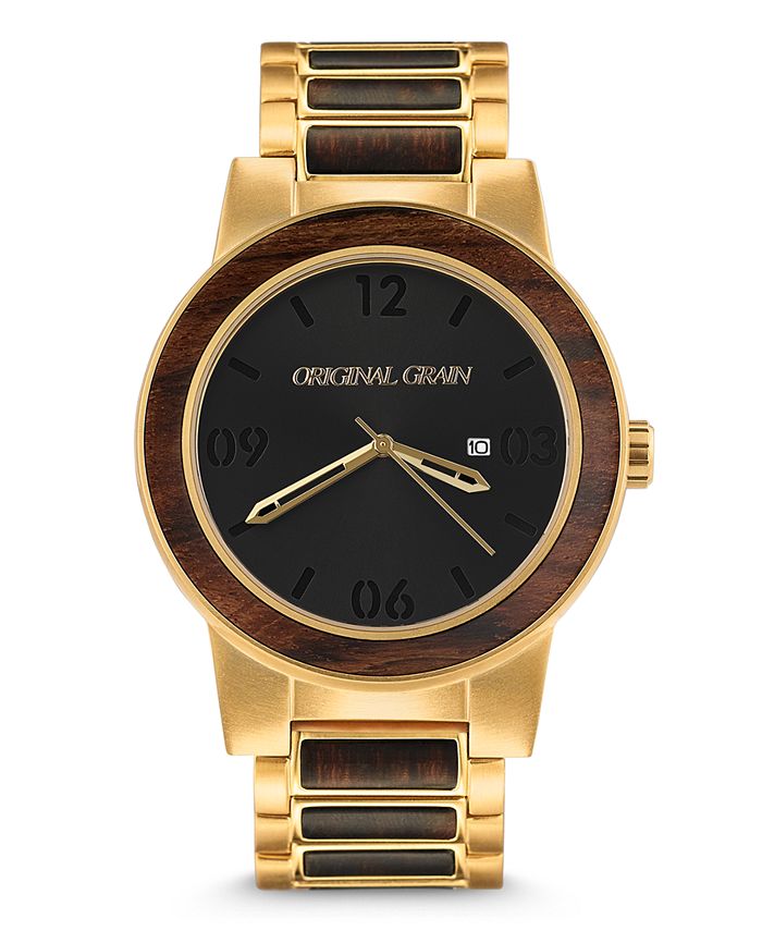 Original Grain Mens Ebony Wood Barrel Paired With Gold Stainless Steel ...