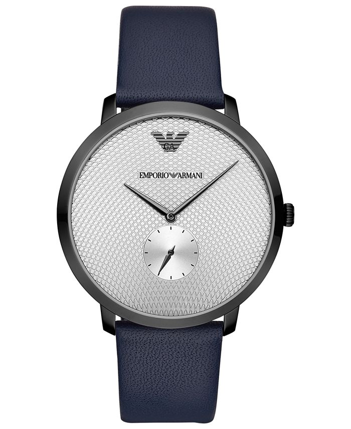 Emporio Armani Men's Blue Leather Strap Watch 42mm - Macy's
