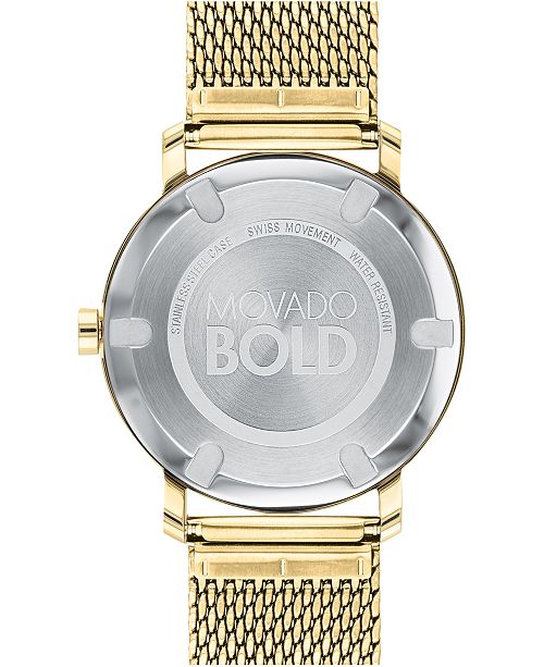 Movado Men's Swiss BOLD Gold-Tone Stainless Steel Mesh Bracelet Watch ...