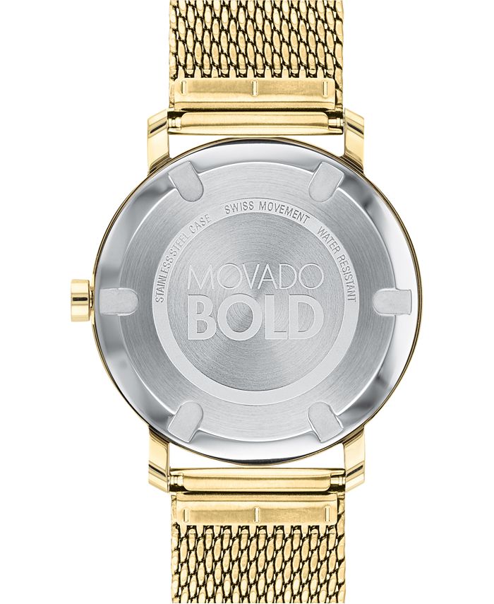Movado Men's Swiss BOLD Gold-Tone Stainless Steel Mesh Bracelet Watch ...