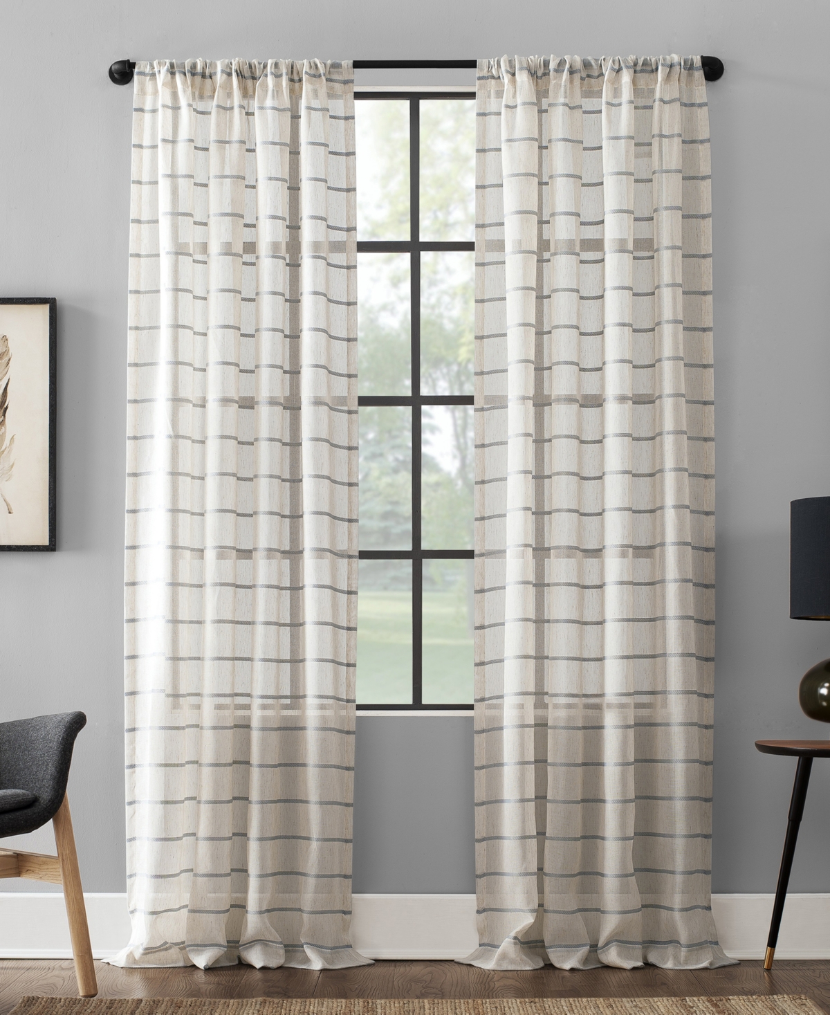 Click here for Twill Stripe Anti-Dust Linen Blend Sheer Curtain P... prices