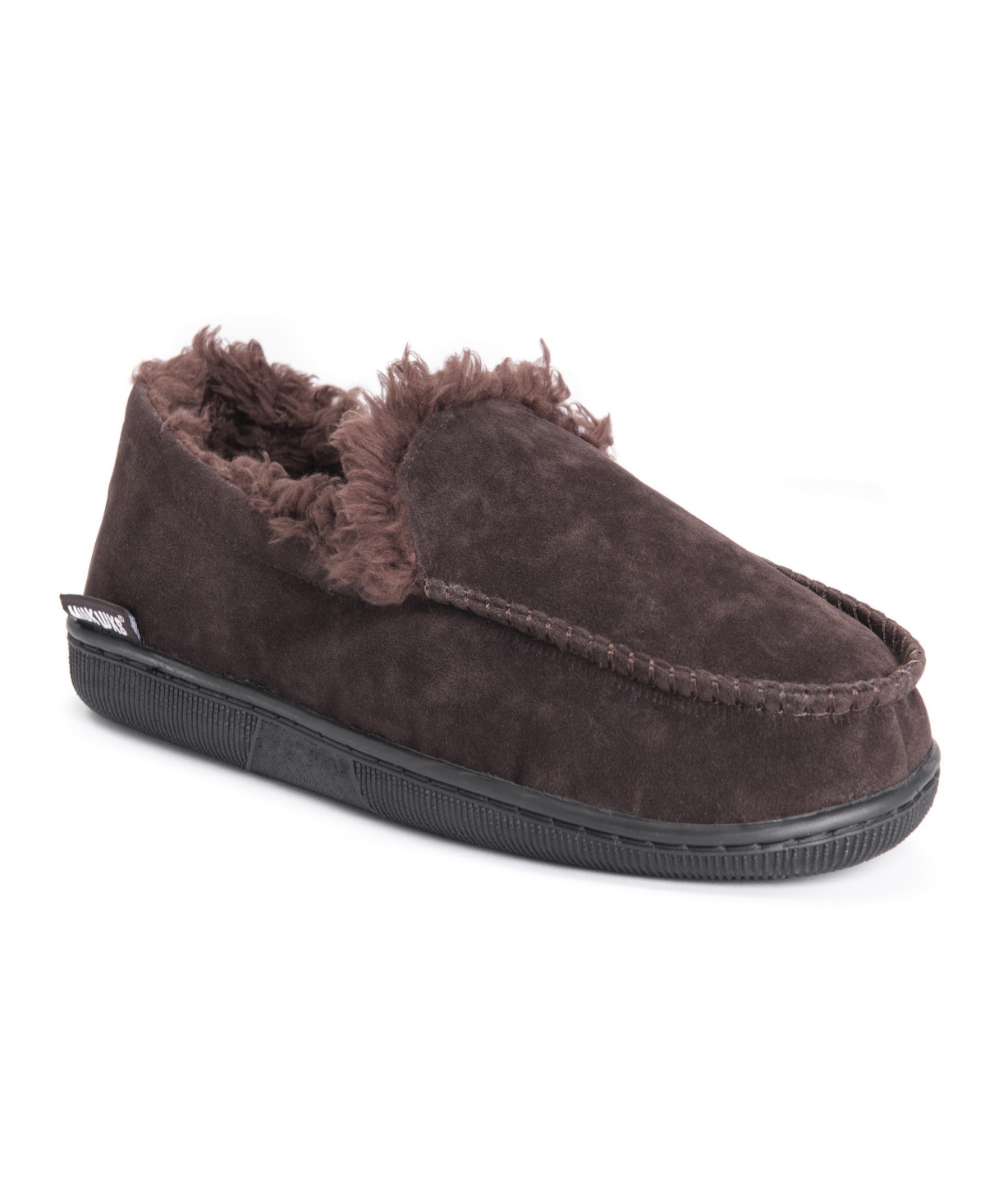 Click here for Muk Luks Mens Faux Suede Moccasin Slippers - Brown prices