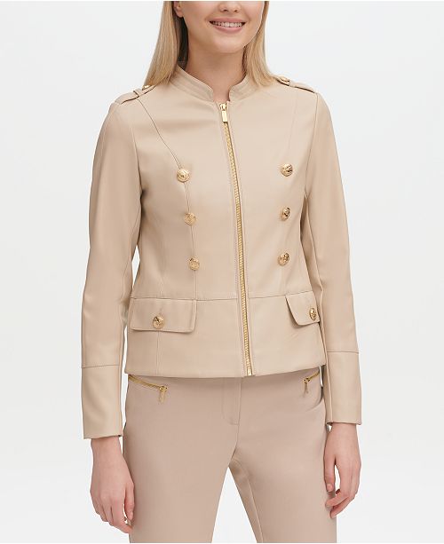 Calvin Klein Faux-Leather Military Jacket & Reviews - Jackets & Blazers ...
