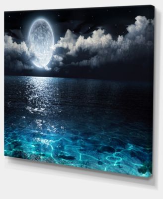 Design Art Designart Romantic Full Moon Over Sea Seascape Canvas Art ...