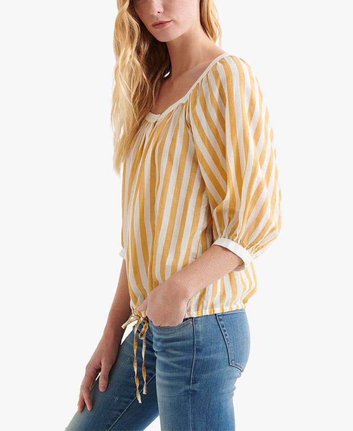Lucky Brand Striped Button-Up Drawstring Top - Macy's