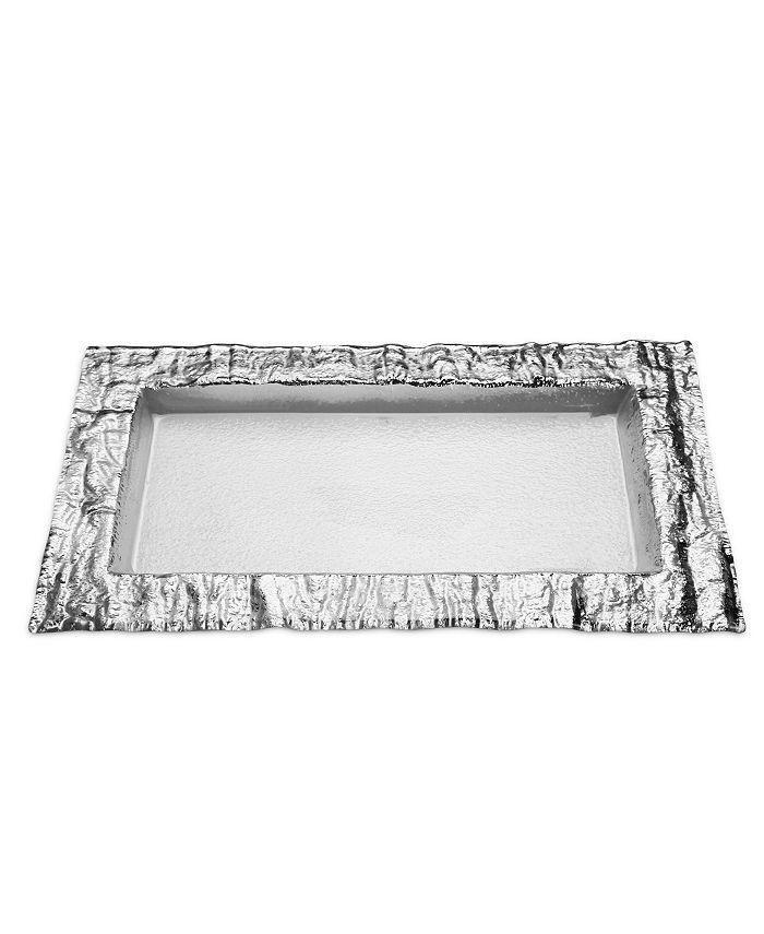 Classic Touch Rectangular Glass Tray With Silver Embossed Border - Macy's