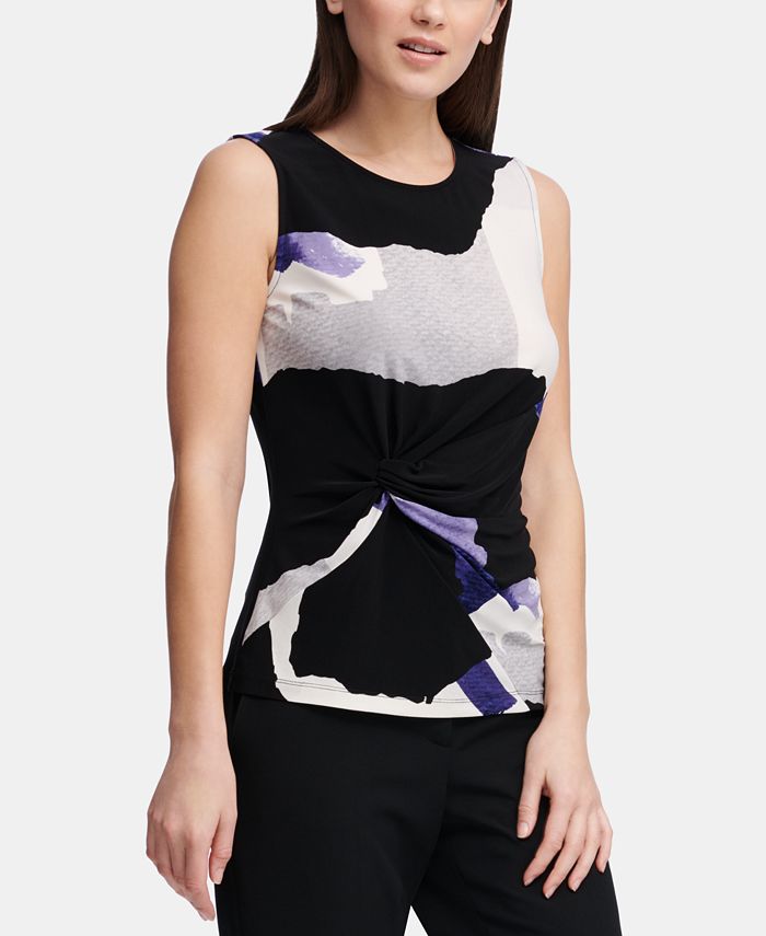 DKNY Sleeveless Side-Knot Knit Top - Macy's