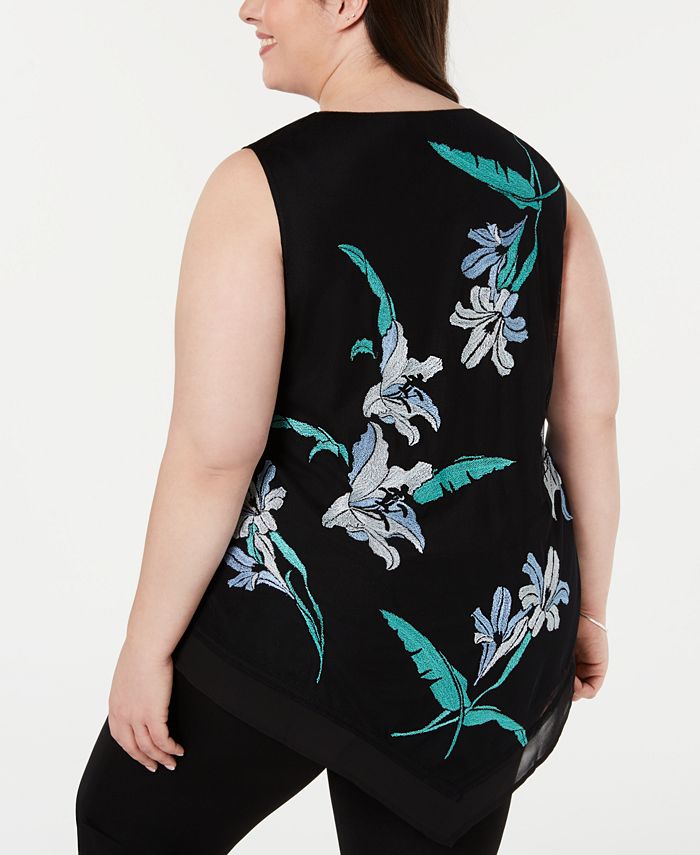 Alfani Plus Size Embroidered V-Hem Top, Created for Macy's - Macy's