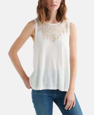 Lucky Brand Appliqué Yoke Tank Top - Macy's